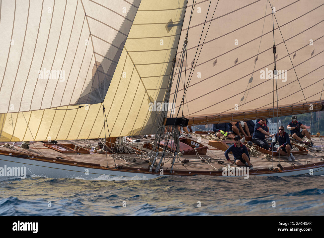 Tuiga sailboat, flagship of the Monaco Yacht Club, during racing in ...