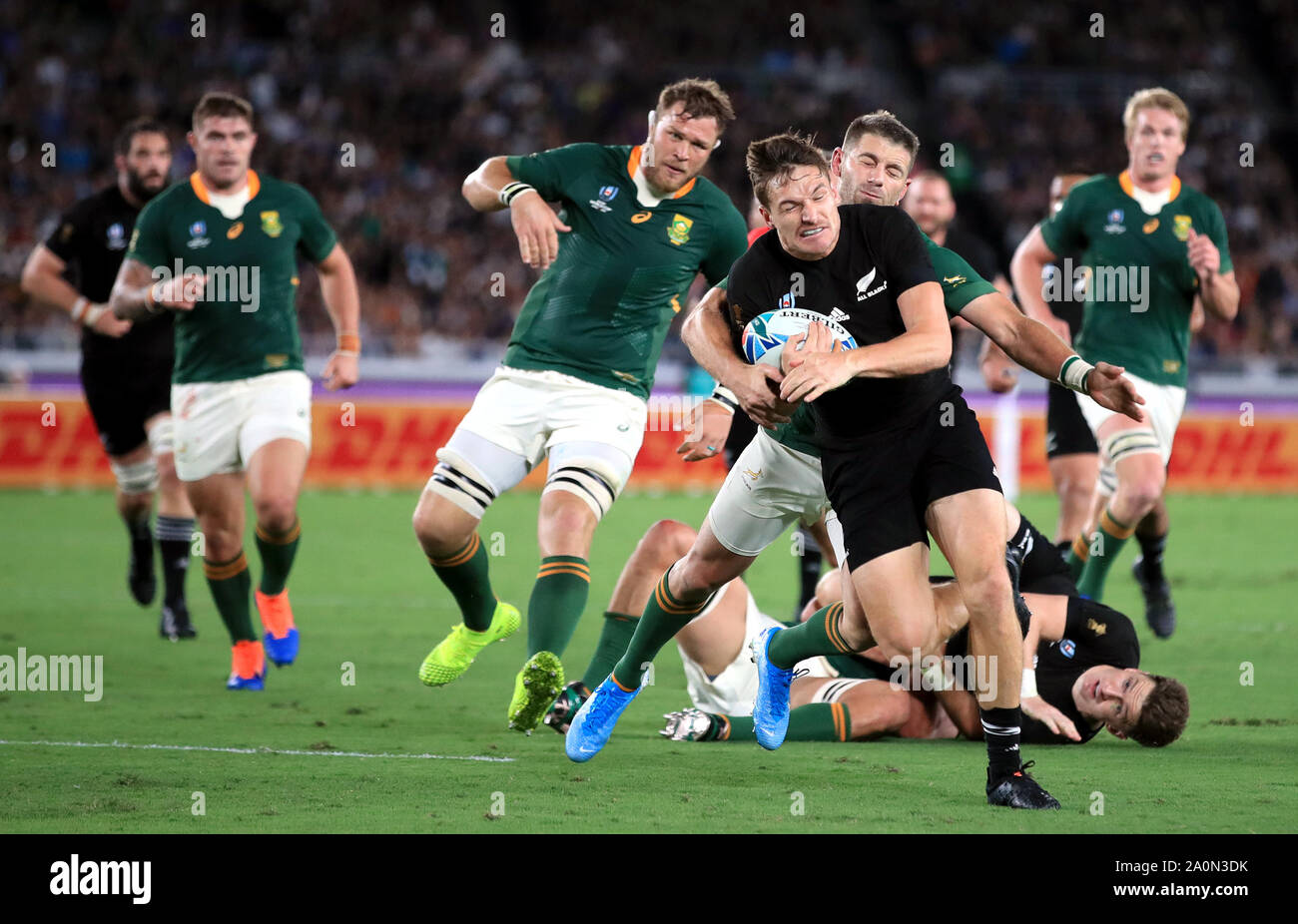New Zealand's George Bridge (right) scores his first try during the ...