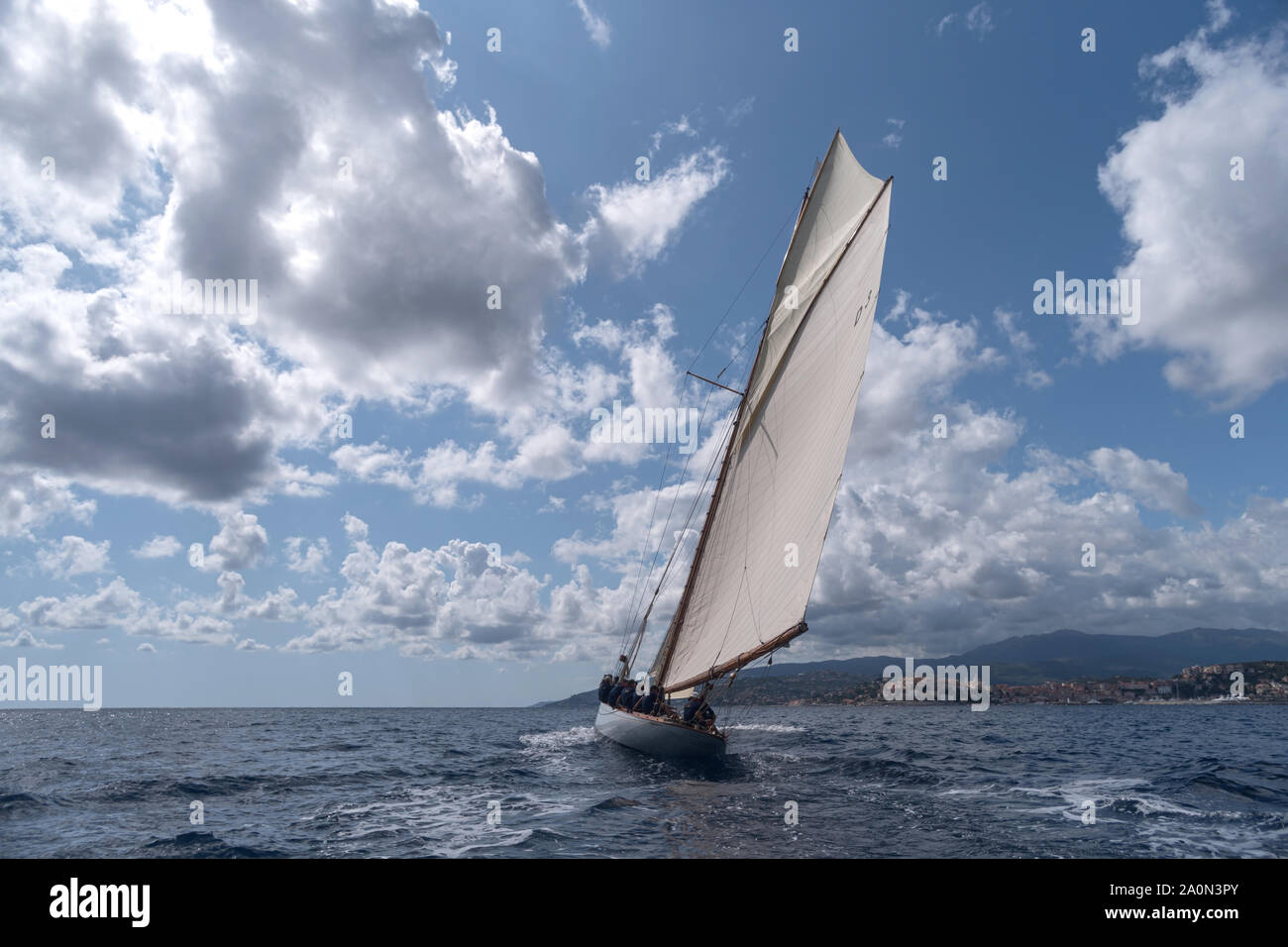Tuiga sailboat, flagship of the Monaco Yacht Club, during racing in ...