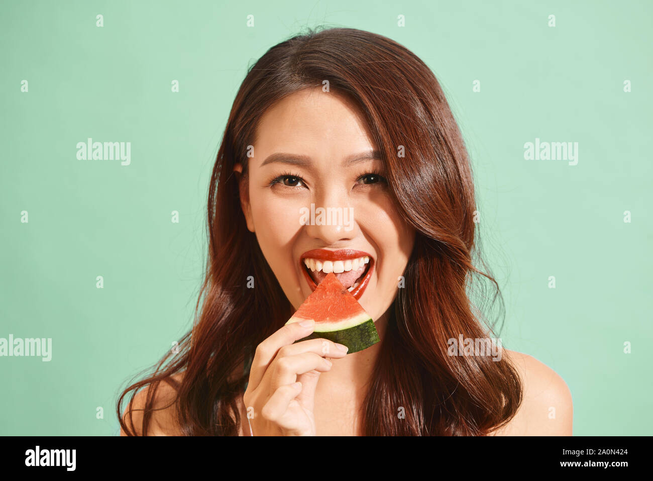 Slice watermelon in female hi-res stock photography and images - Alamy