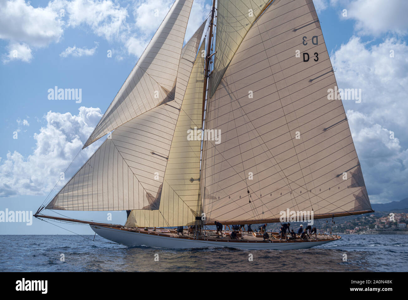Tuiga sailboat, flagship of the Monaco Yacht Club, during racing in ...