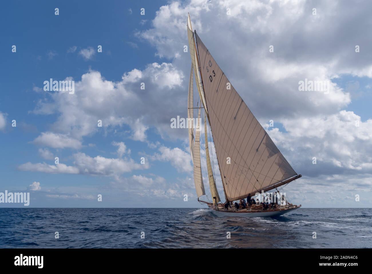 Tuiga sailboat, flagship of the Monaco Yacht Club, during racing in ...