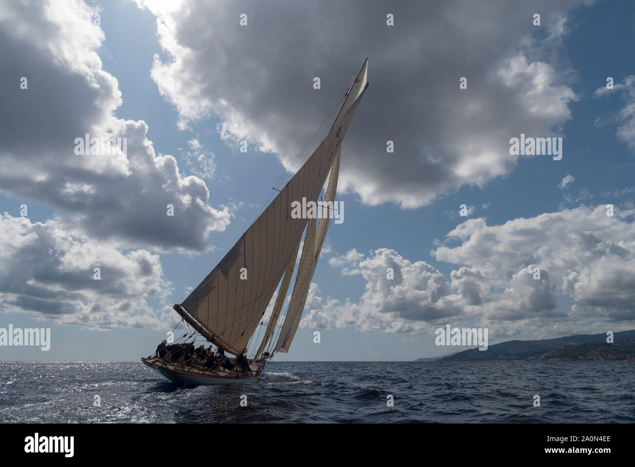 Tuiga sailboat, flagship of the Monaco Yacht Club, during racing in ...
