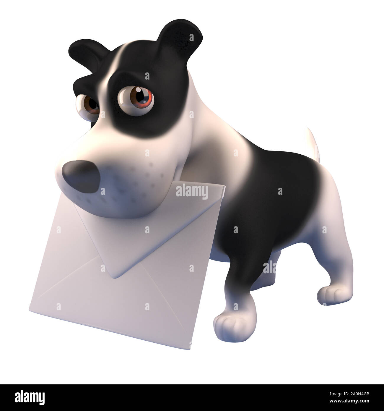 Cute 3d puppy dog character holding an envelope mail message, 3d ...