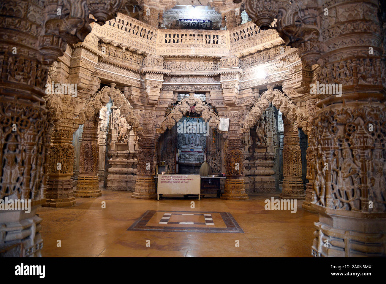 Shri Mahaveer Jain temple, heavily decorated columns and bracketed ...