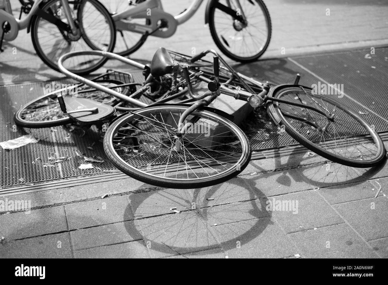 Fallen bicycle Black and White Stock Photos & Images - Alamy