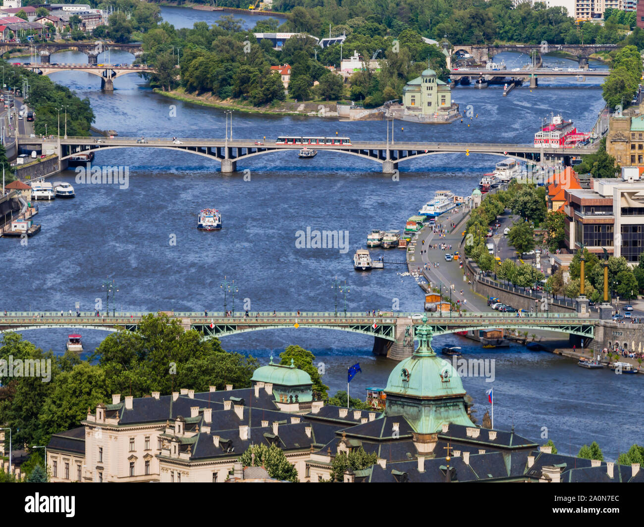 Stunning view of Prague and its bridges through Vltava river, Czech ...