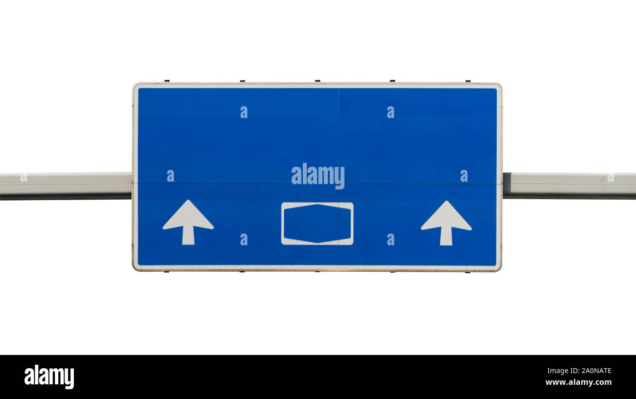 Big German road sign in blue, with arrows straight without inscriptions ...