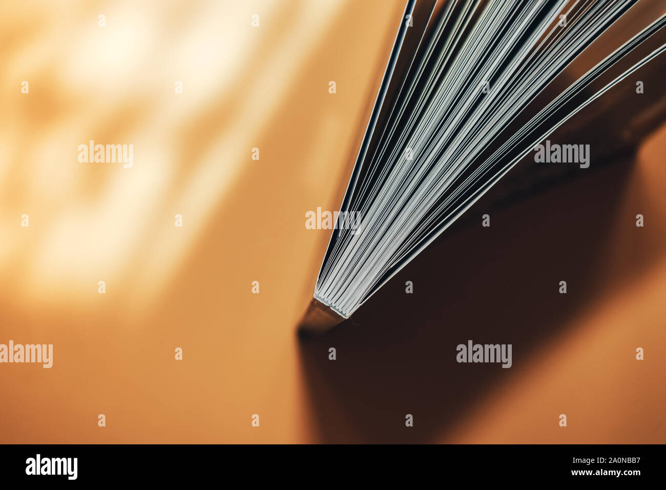 Beautiful new book on a orange background. Top view Stock Photo - Alamy