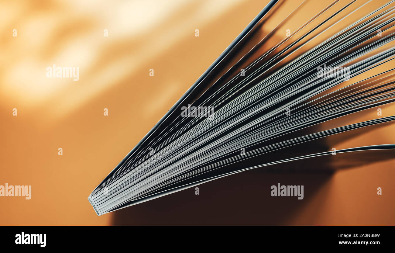 Beautiful new book on a orange background. Top view Stock Photo - Alamy