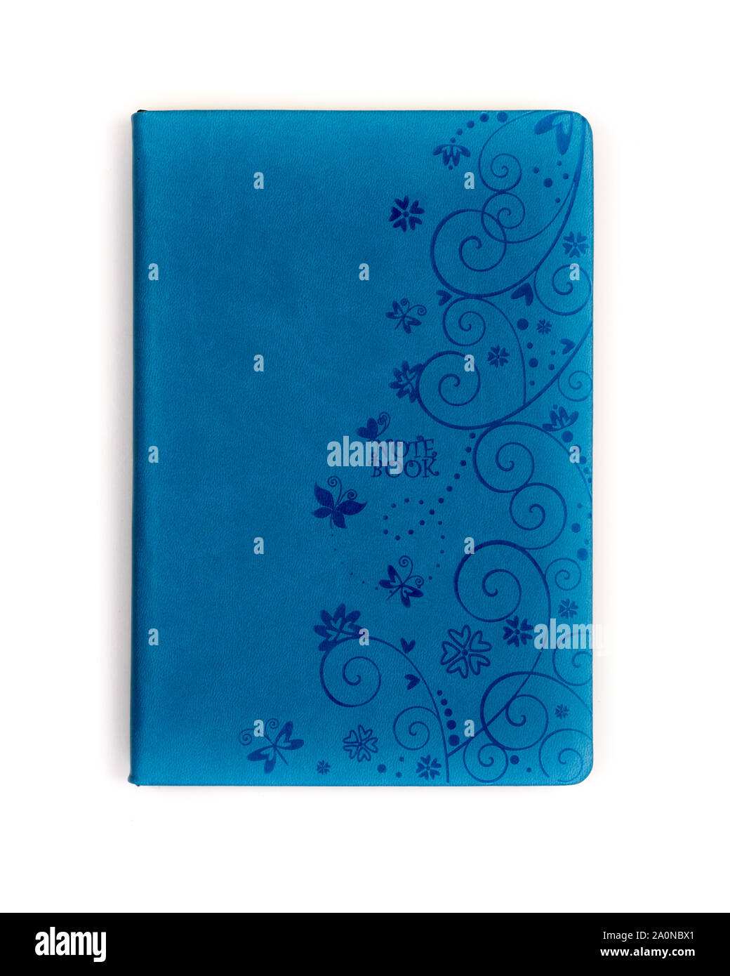 Blue leather closed notebook mockup isolated on white Stock Photo - Alamy