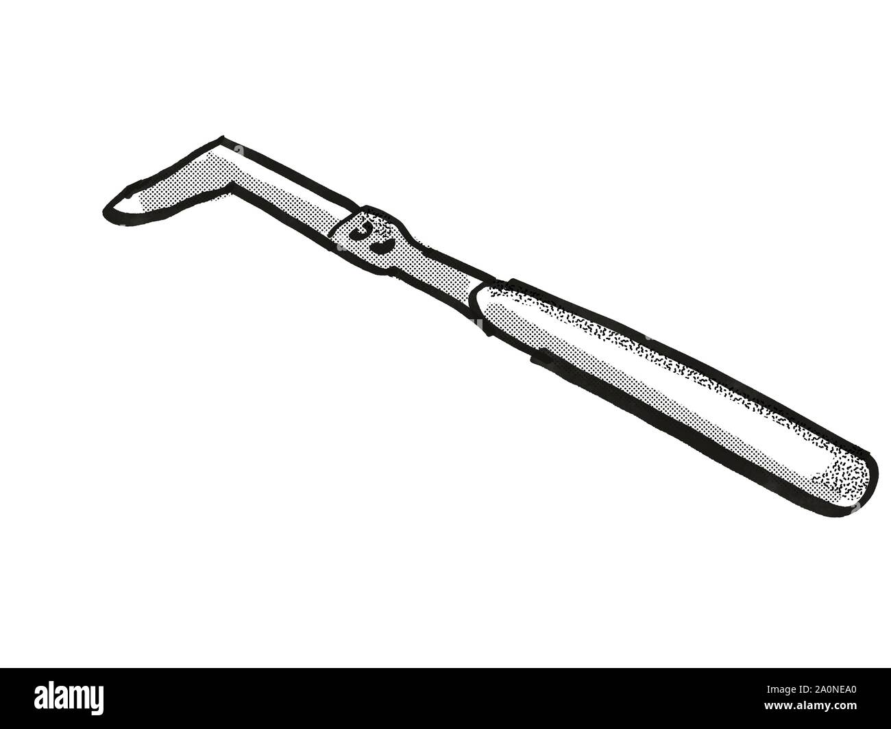 Retro cartoon style drawing of an edging knife, a garden or gardening ...