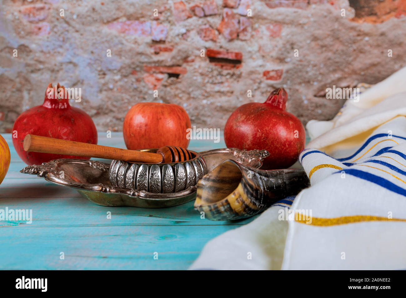 Honey, apple and pomegranate for traditional holiday symbols rosh ...