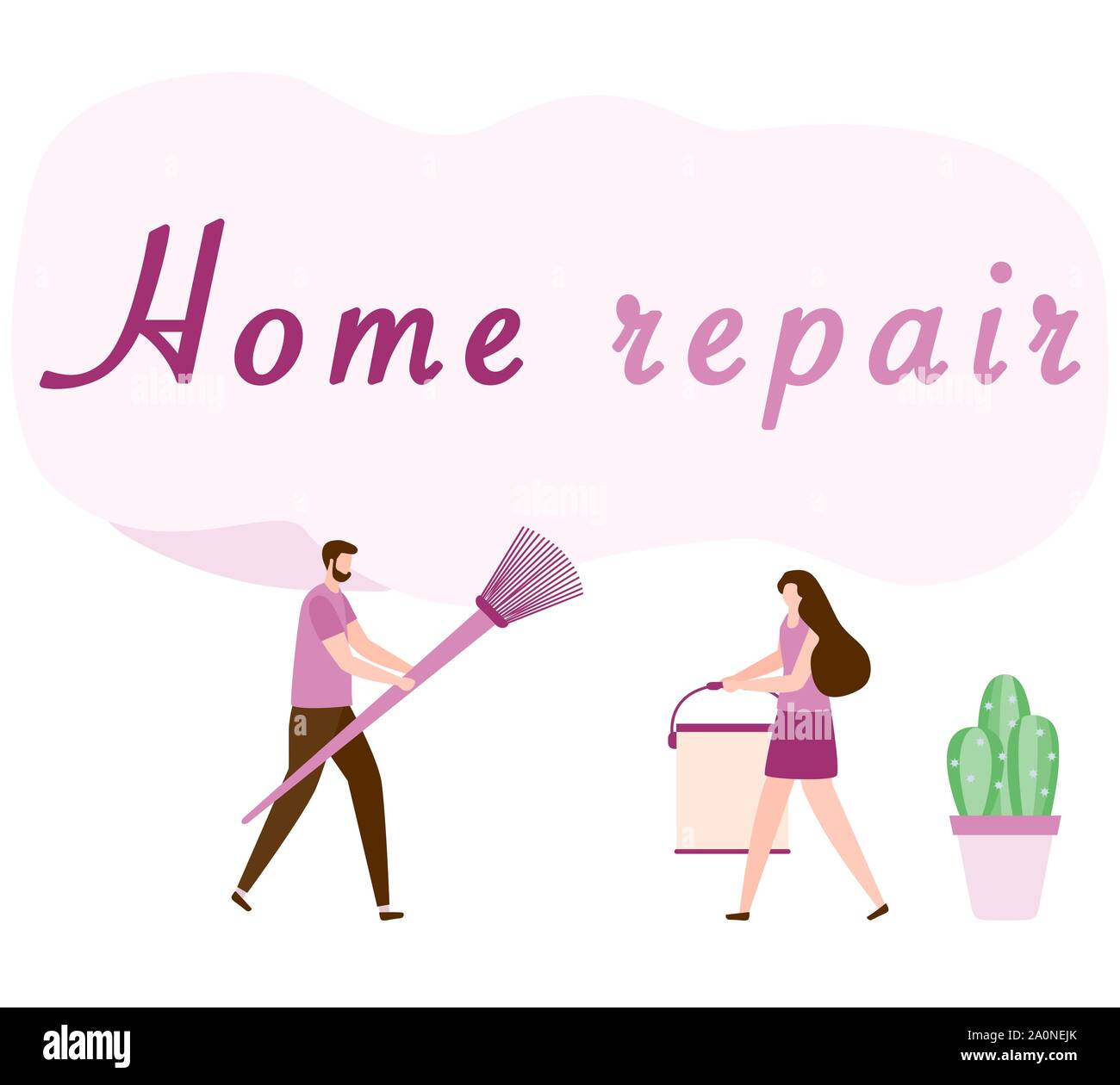 Vector illustration with people holding tools for painting works, home ...