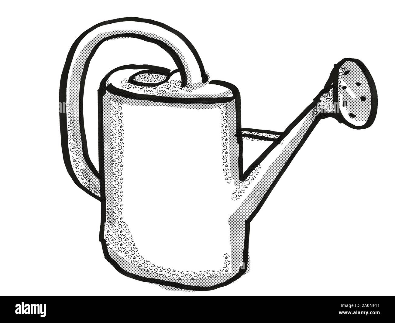 Retro cartoon style drawing of a plastic water or watering can, a ...