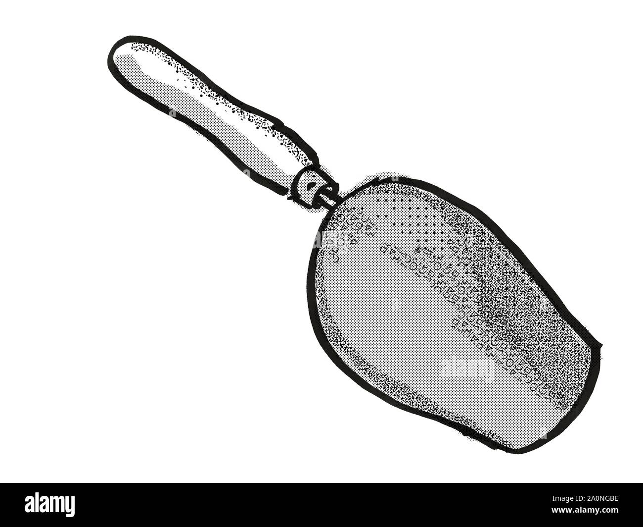 Retro cartoon style drawing of a garden scoop or trowel , a garden or ...