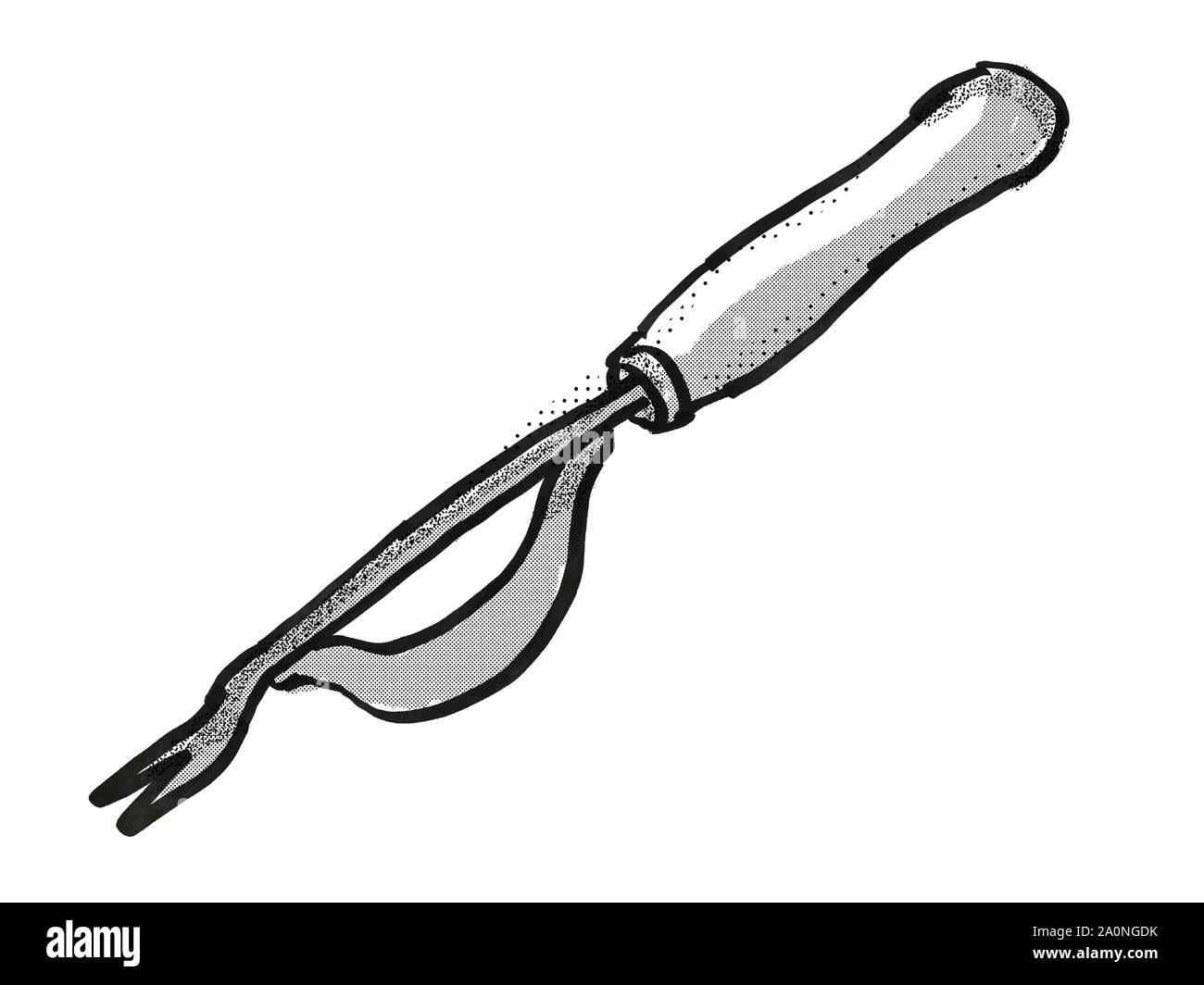 Retro cartoon style drawing of a hand weeder , a garden or gardening ...