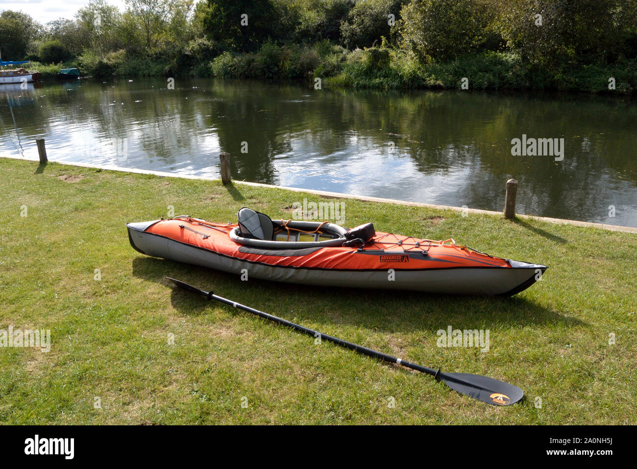 Advanced Elements inflatable kayak beside the River Bure at Belaugh ...