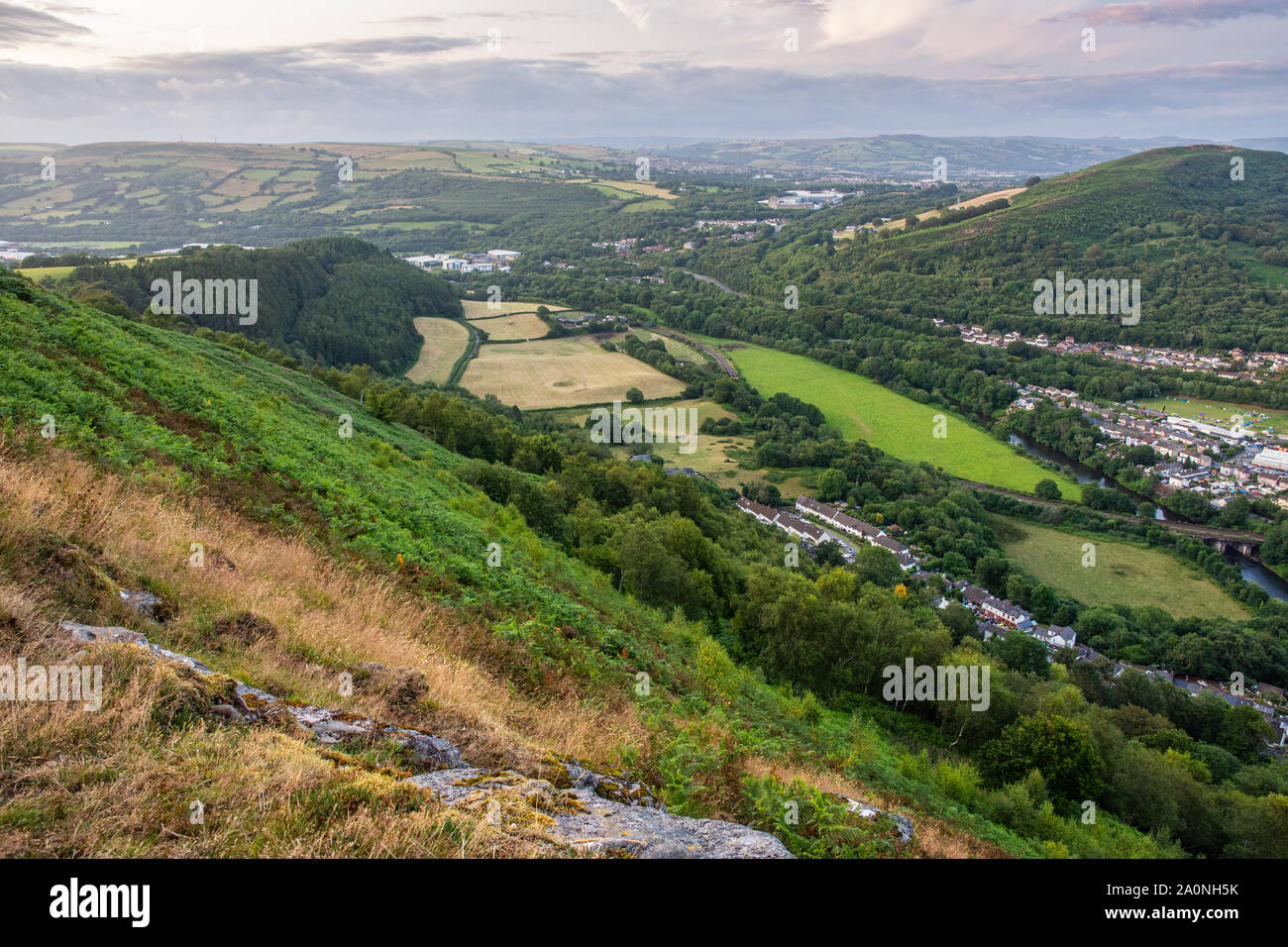 Towns, fields and woodland fill the South Wales Valleys under The Garth ...