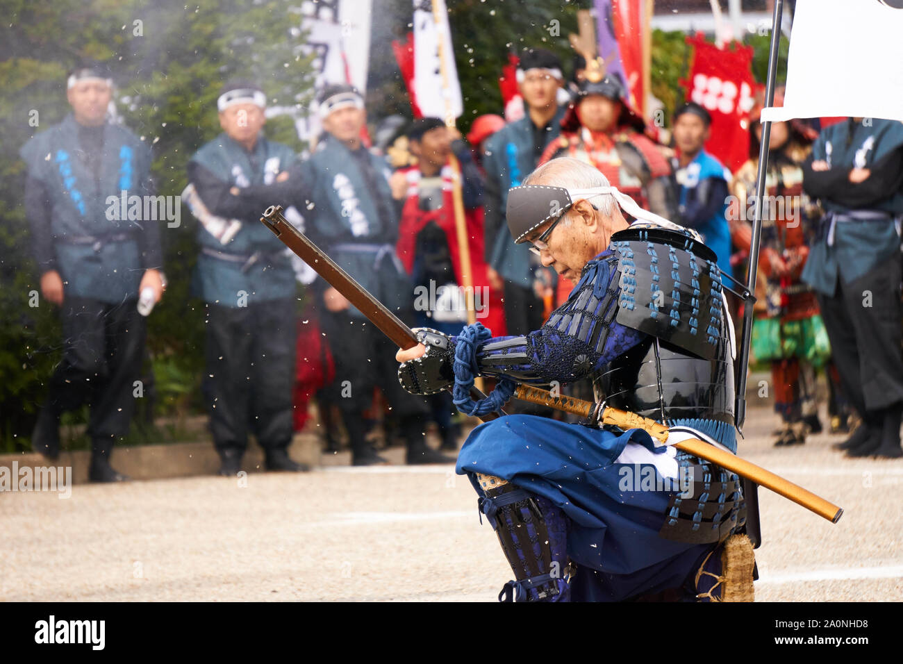 Japanese reenactors dressed in traditional samurai costume and armour ...