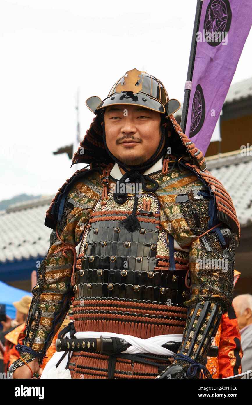 Reenactor dressed in traditional samurai costume and armour (armor) at ...