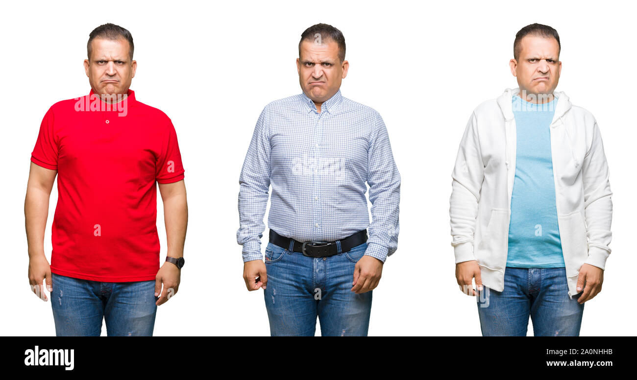 Composition of arab middle age man over isolated background depressed ...