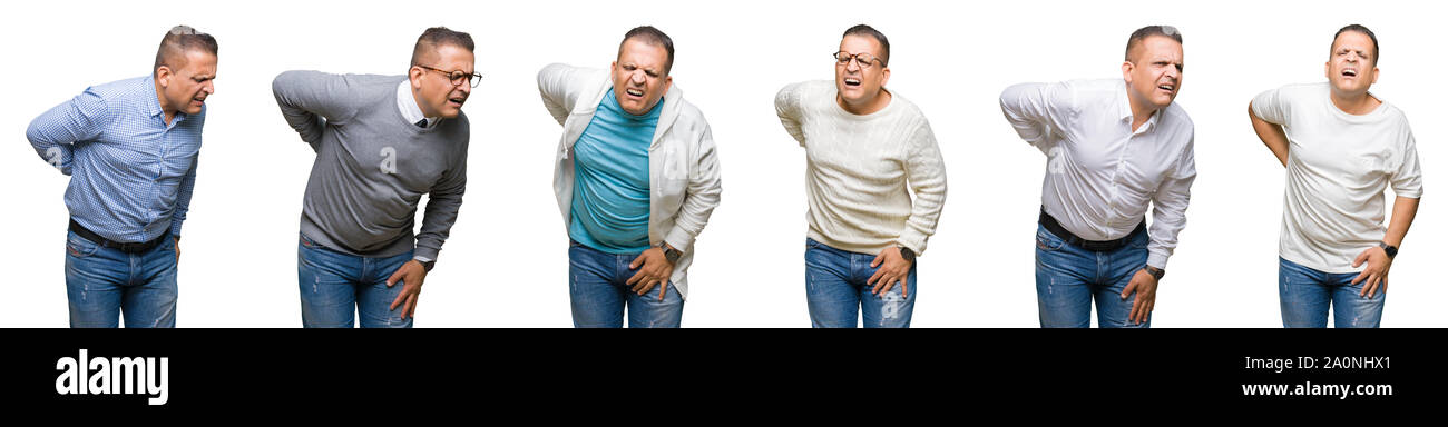 Composition of arab middle age man over isolated background Suffering ...