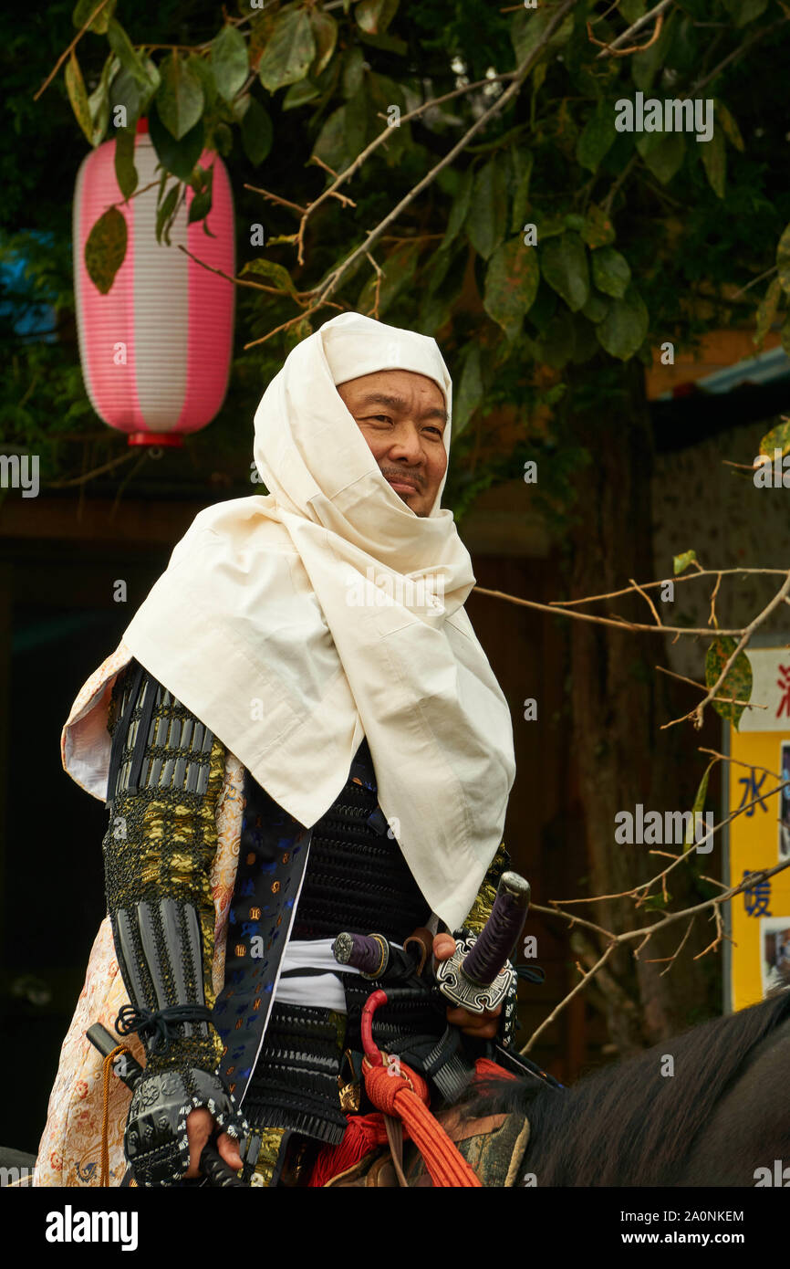 Reenactor dressed in traditional samurai costume and armour (armor ...
