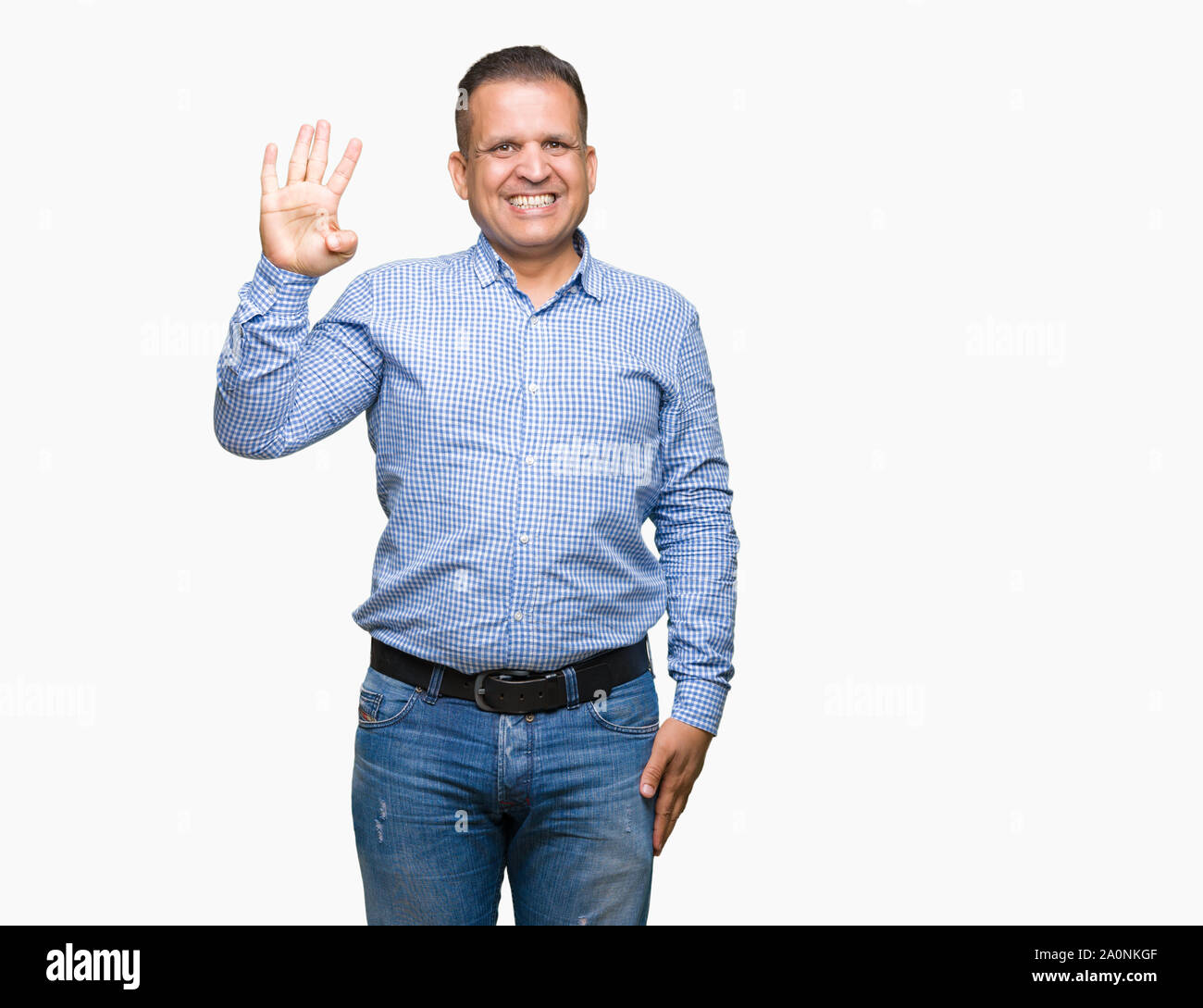 Middle age arab business man over isolated background showing and ...