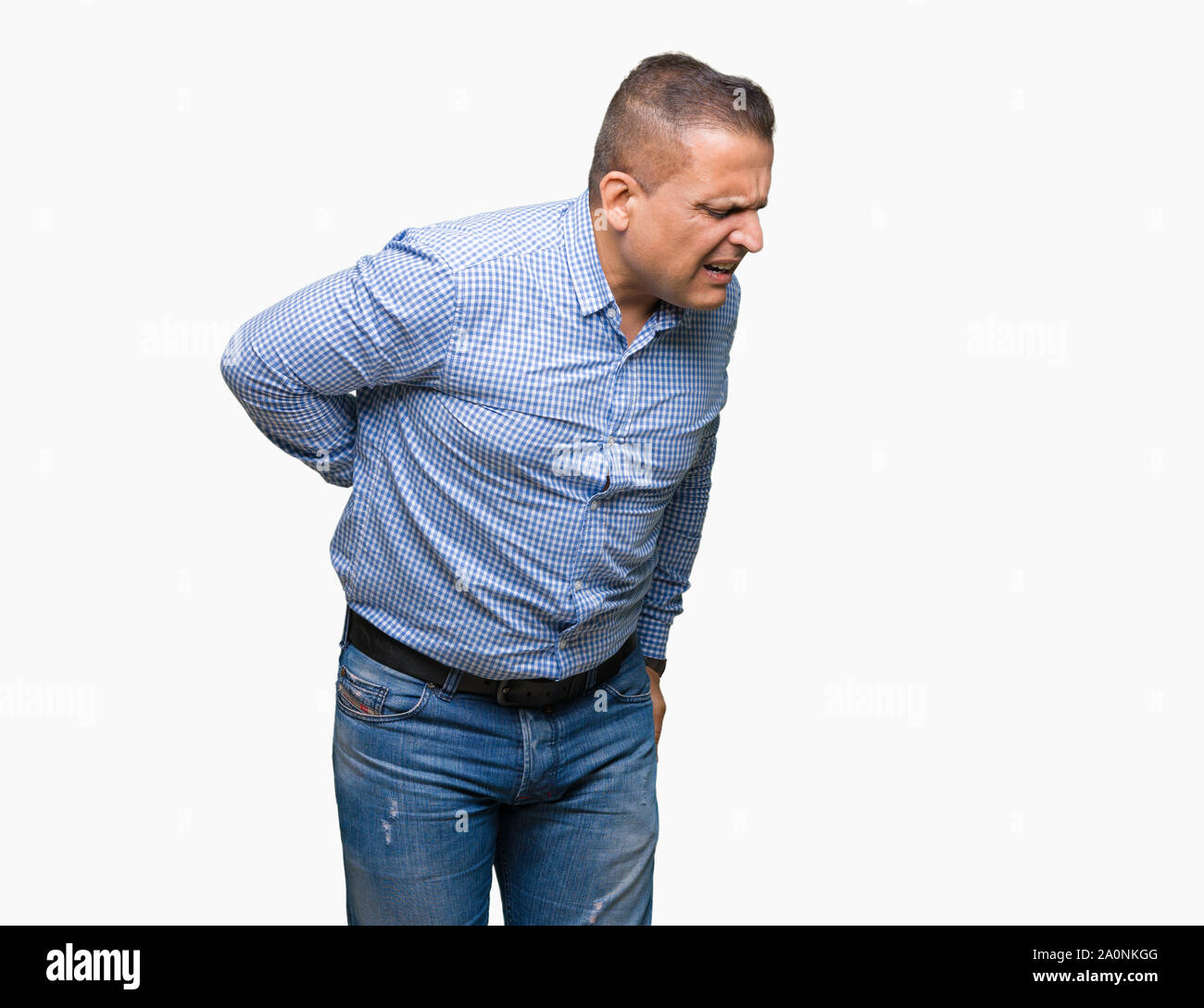 Middle age arab business man over isolated background Suffering of ...