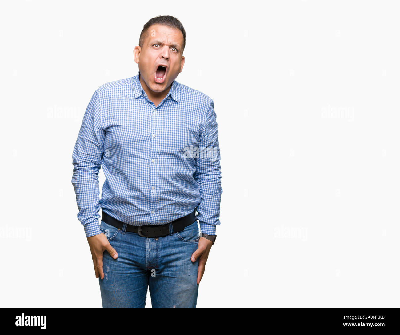 Middle age arab business man over isolated background In shock face ...