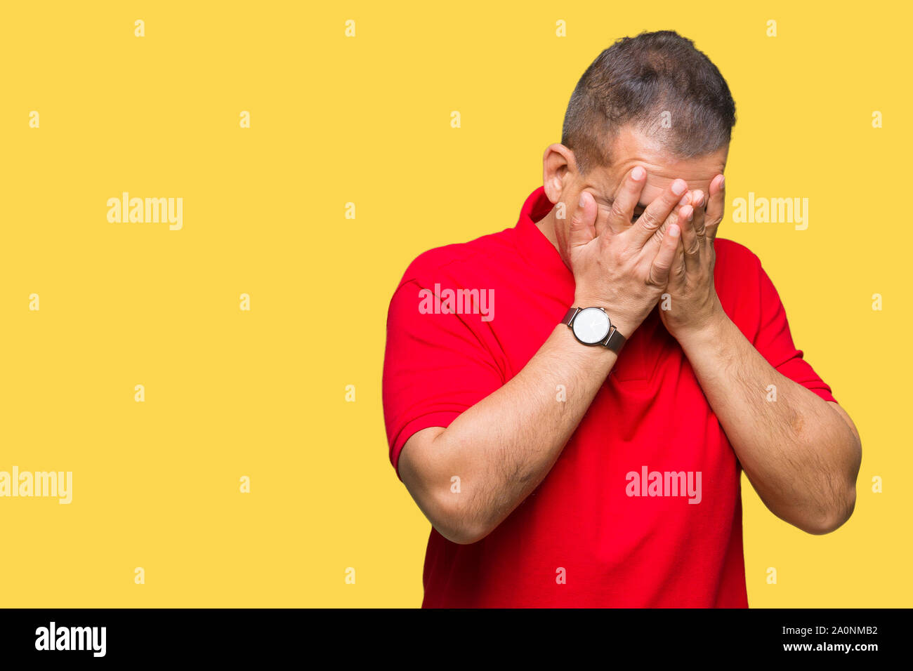 Middle age arab man over isolated background with sad expression ...