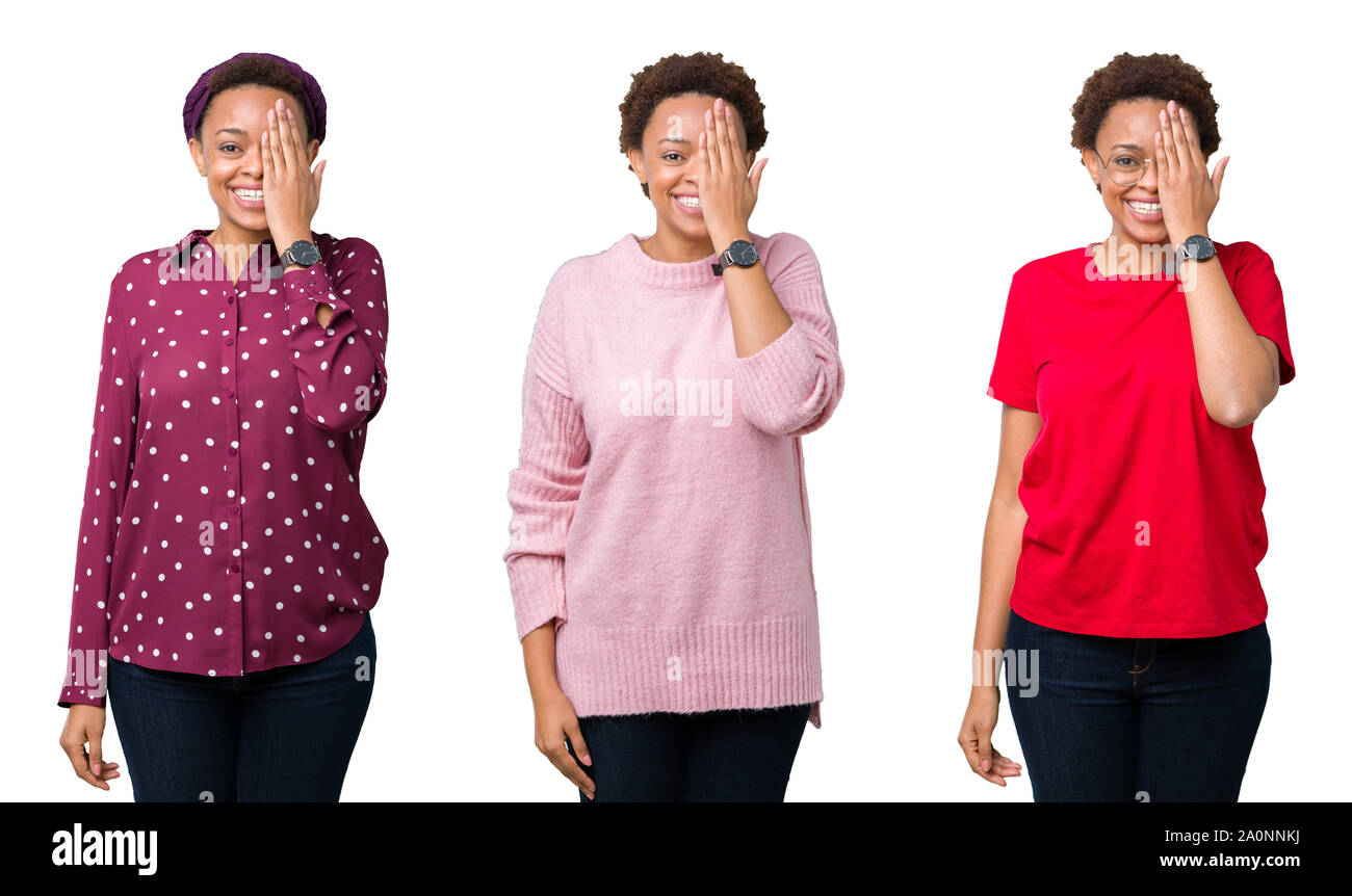 Young african american woman with afro hair over isolated background ...