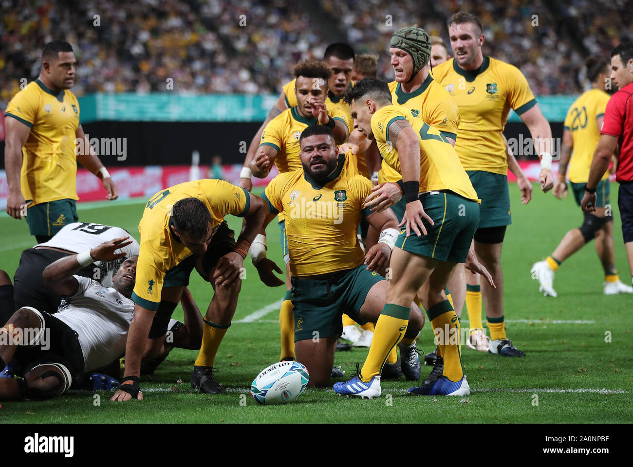 Australia's Silatolu Latu scores their fourth try during the 2019 Rugby ...