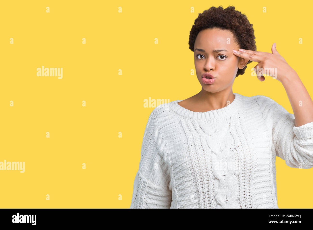 Beautiful young african american woman wearing sweater over isolated ...