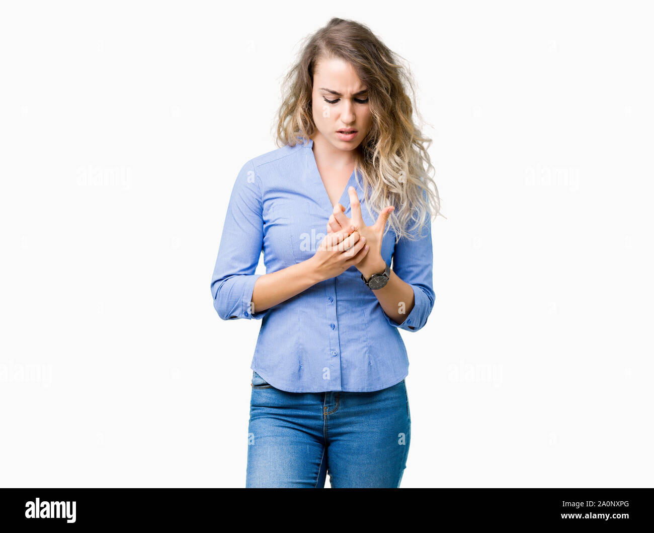 Beautiful young blonde business woman over isolated background ... Beautiful young blonde business woman over isolated background ...