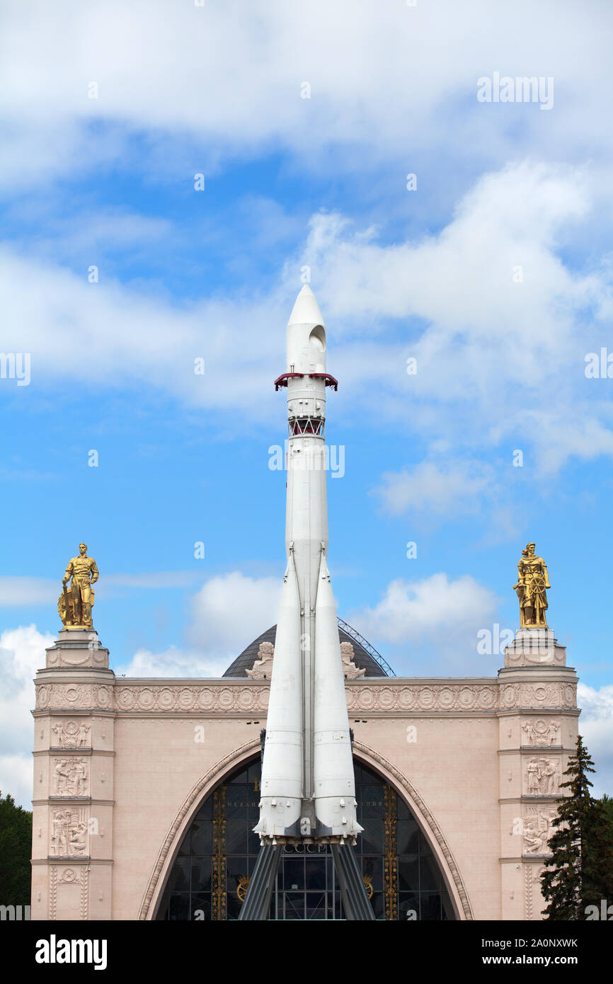 Moscow, Russia, Vostok Launch vehicle life-size model, East carrier ...