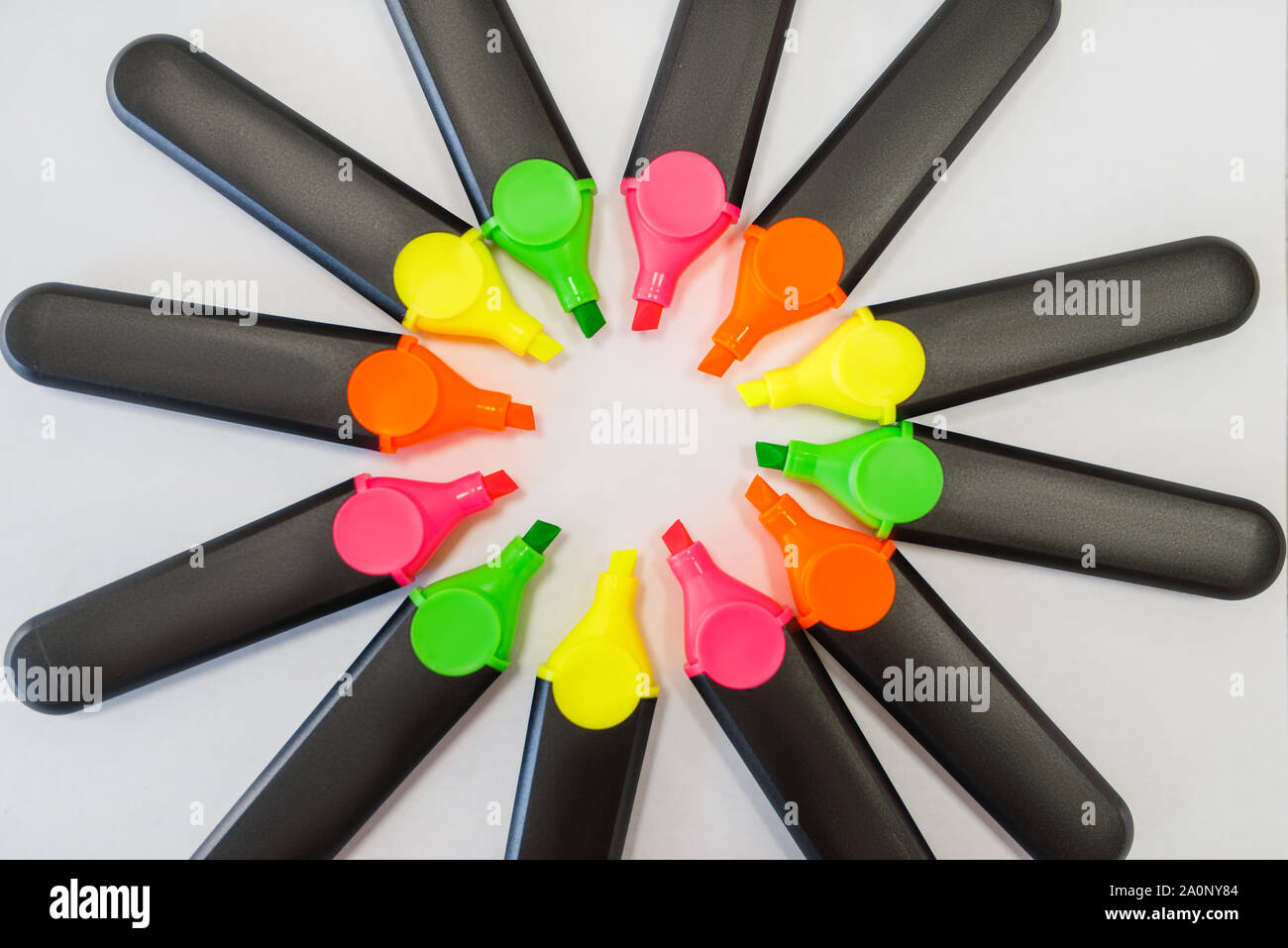 Paper sheet and colorful markers, stationery Stock Photo - Alamy