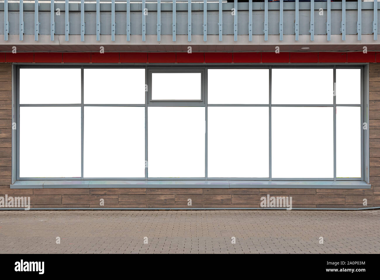 White empty sticker advertisements on windows of store Stock Photo - Alamy
