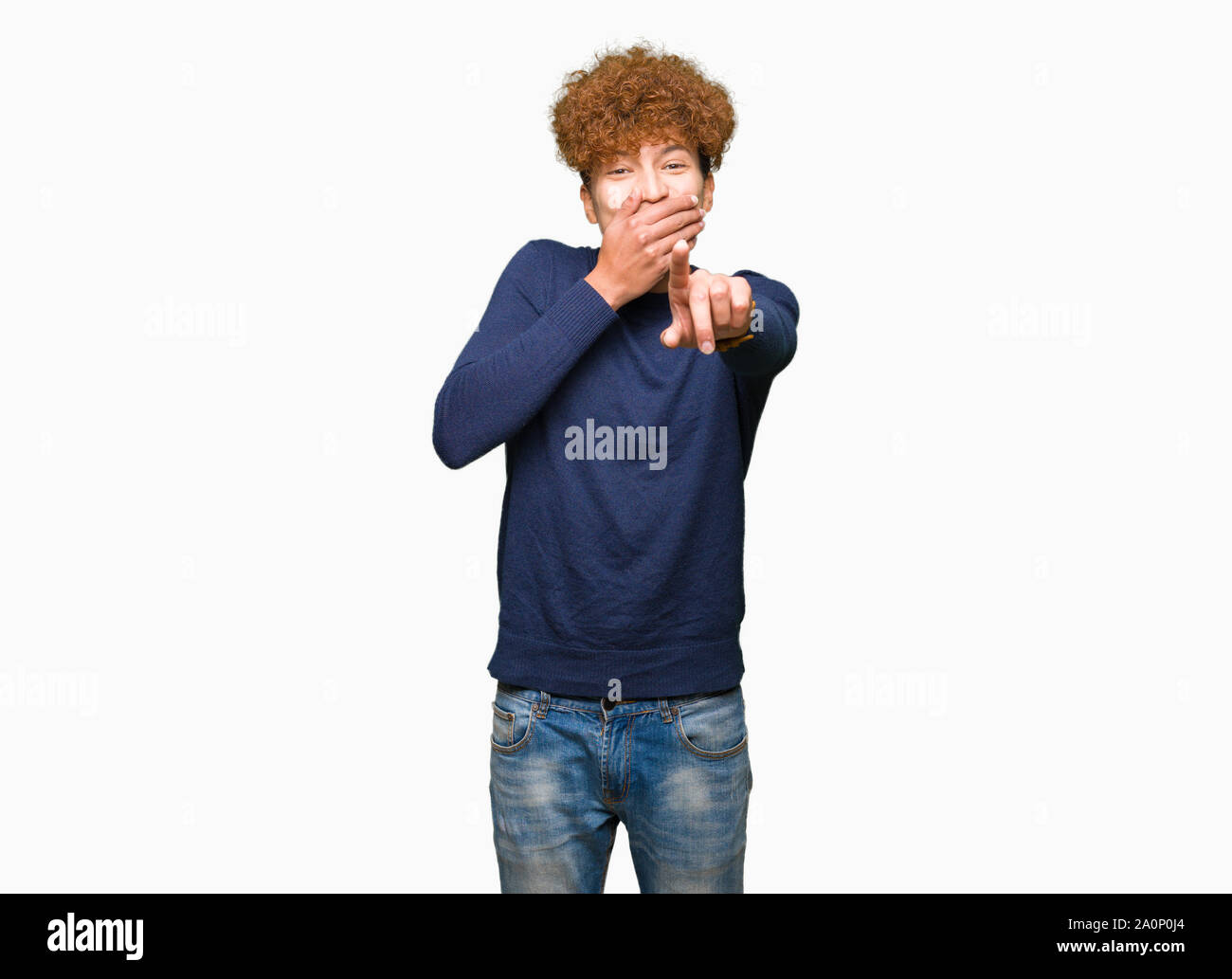 Hand over mouth laughing Cut Out Stock Images & Pictures - Alamy