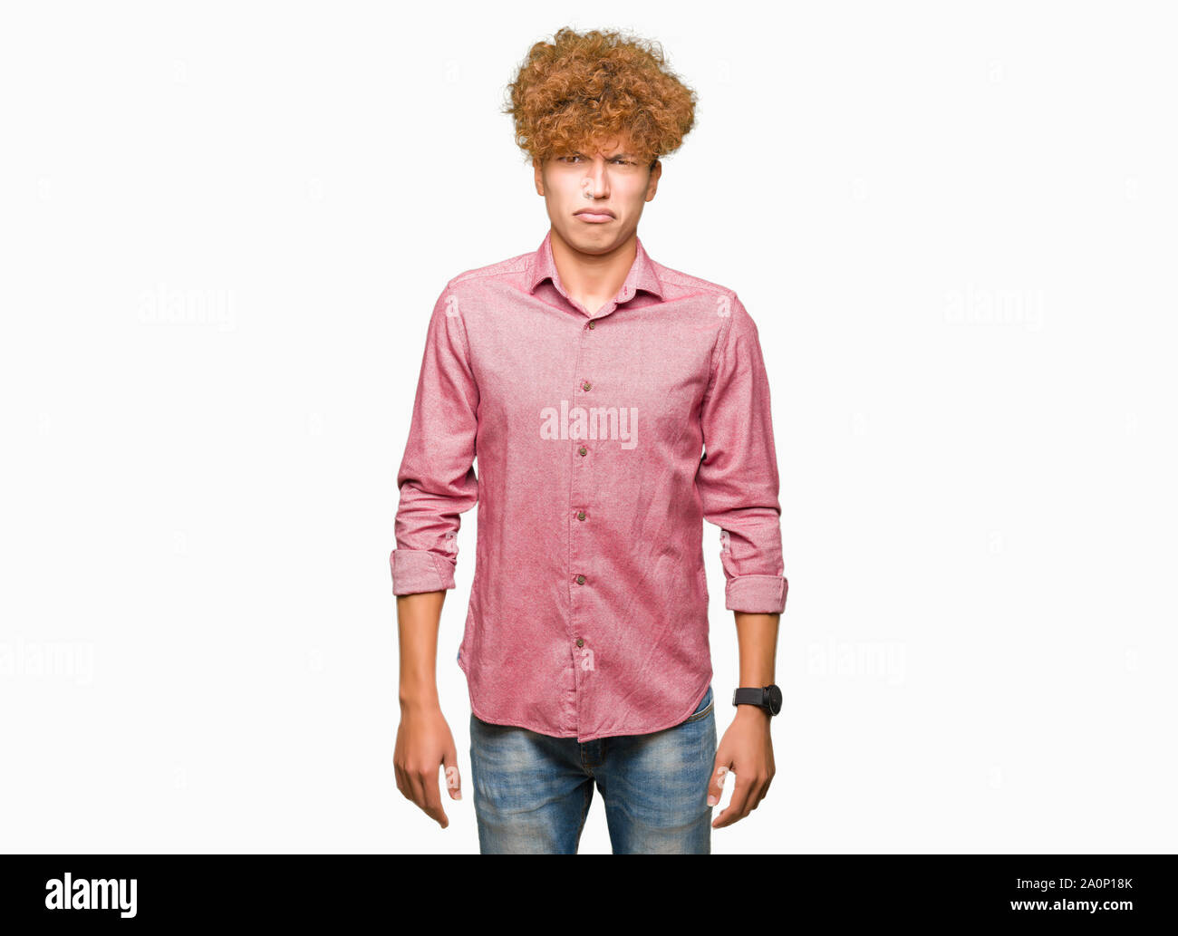 Young handsome business man with afro hair depressed and worry for ...