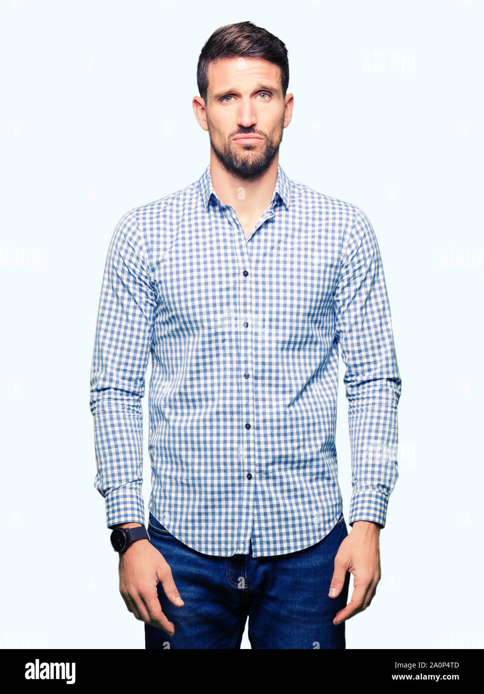 Handsome business man with blue eyes depressed and worry for distress ...