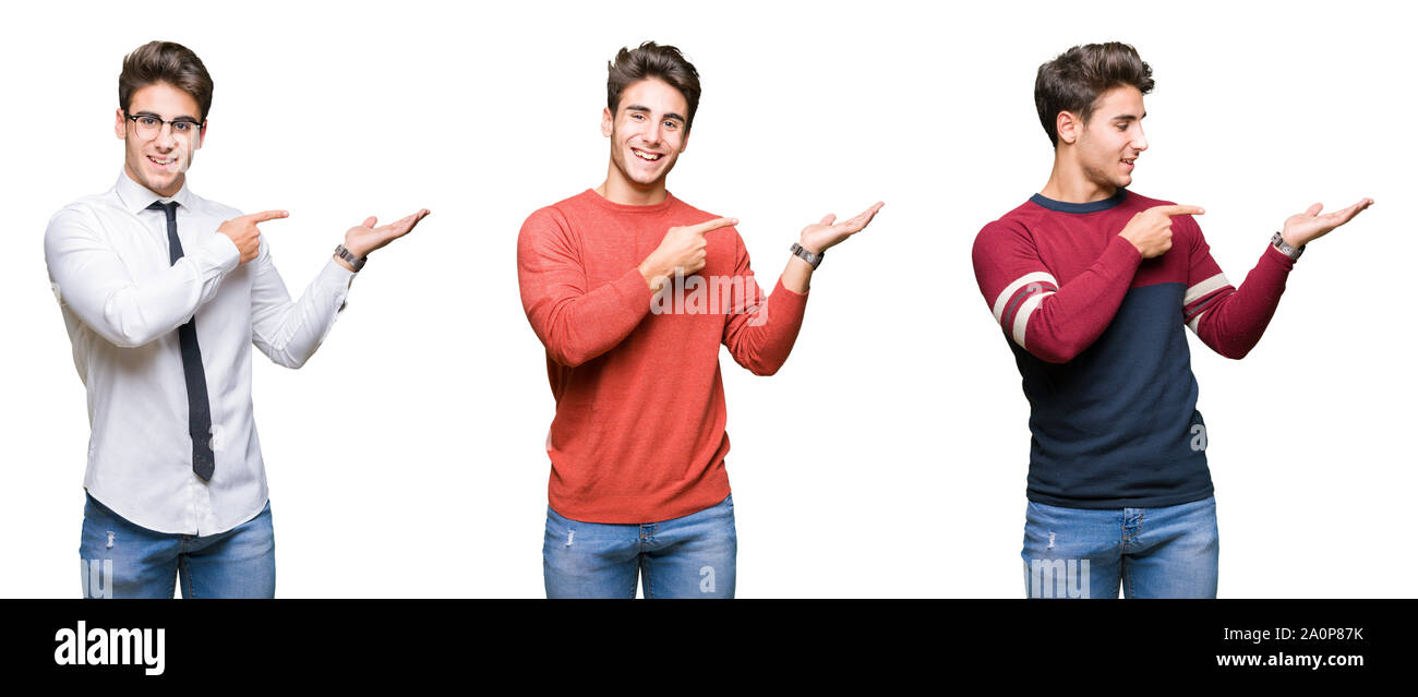 Collage of young handsome business man over isolated background amazed ...