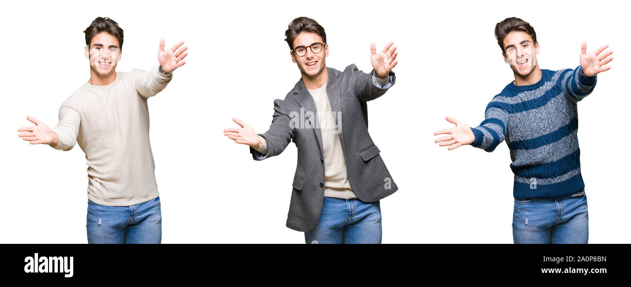 Collage of young handsome business man over isolated background looking ...