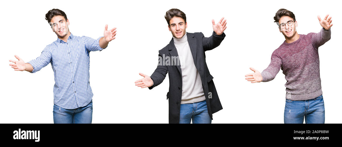 Collage of young handsome business man over isolated background looking ...