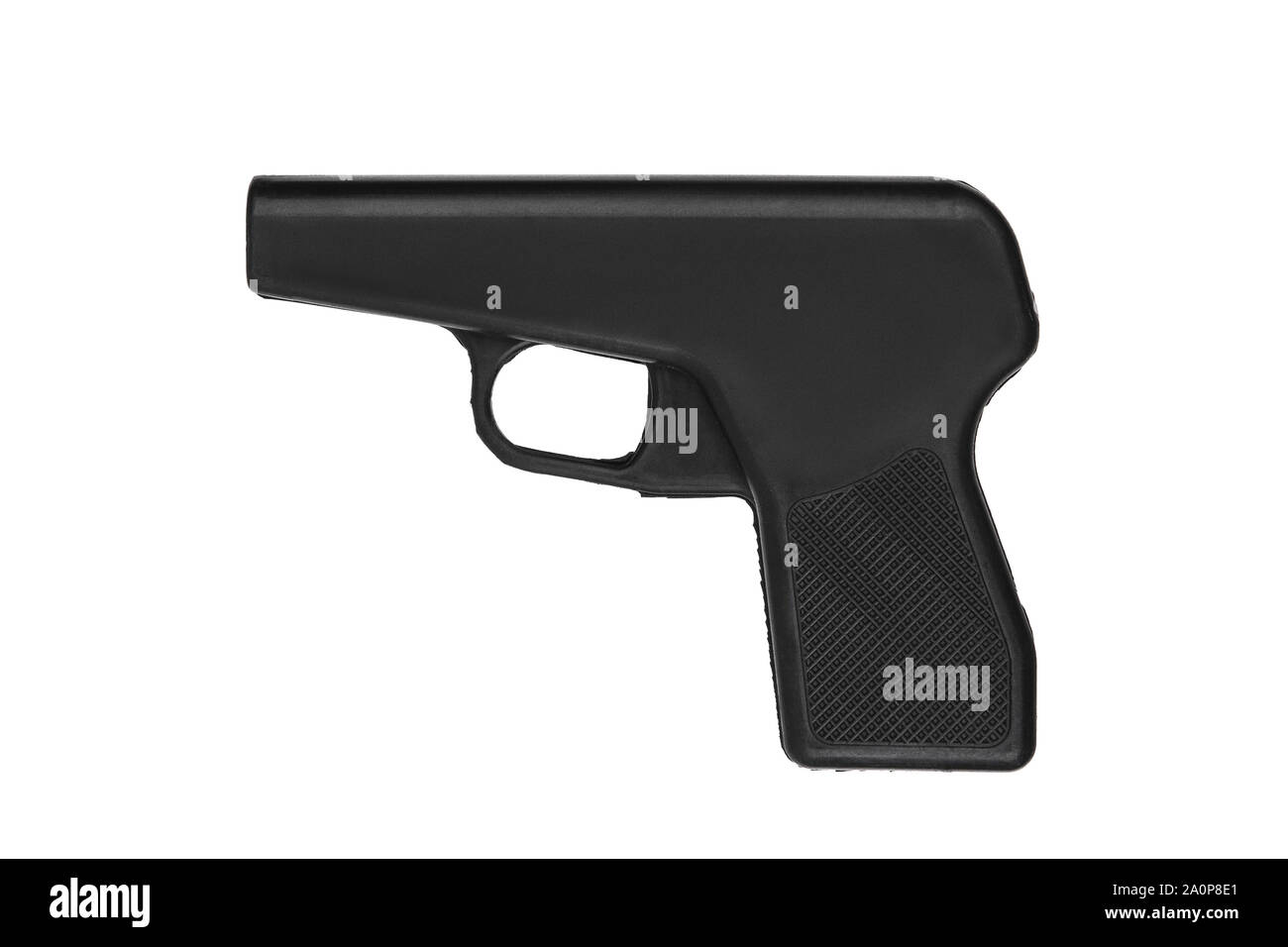 Black rubber dummy gun isolate on a white background. Dummy weapons for ...