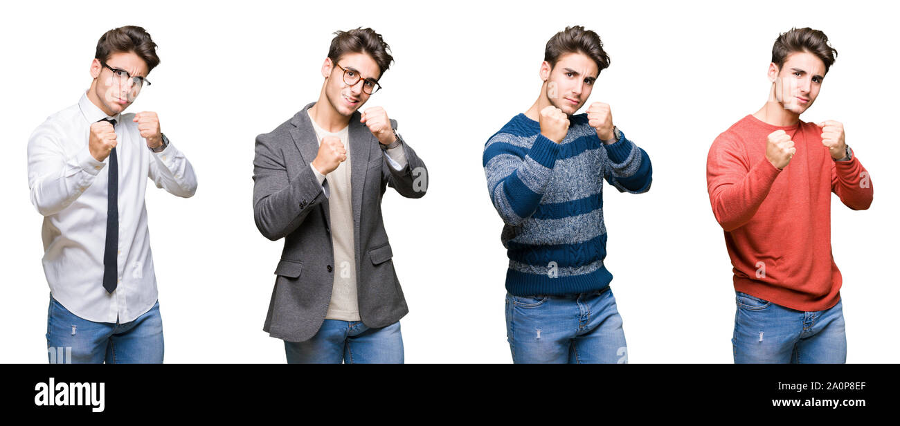 Collage of young handsome business man over isolated background Ready ...