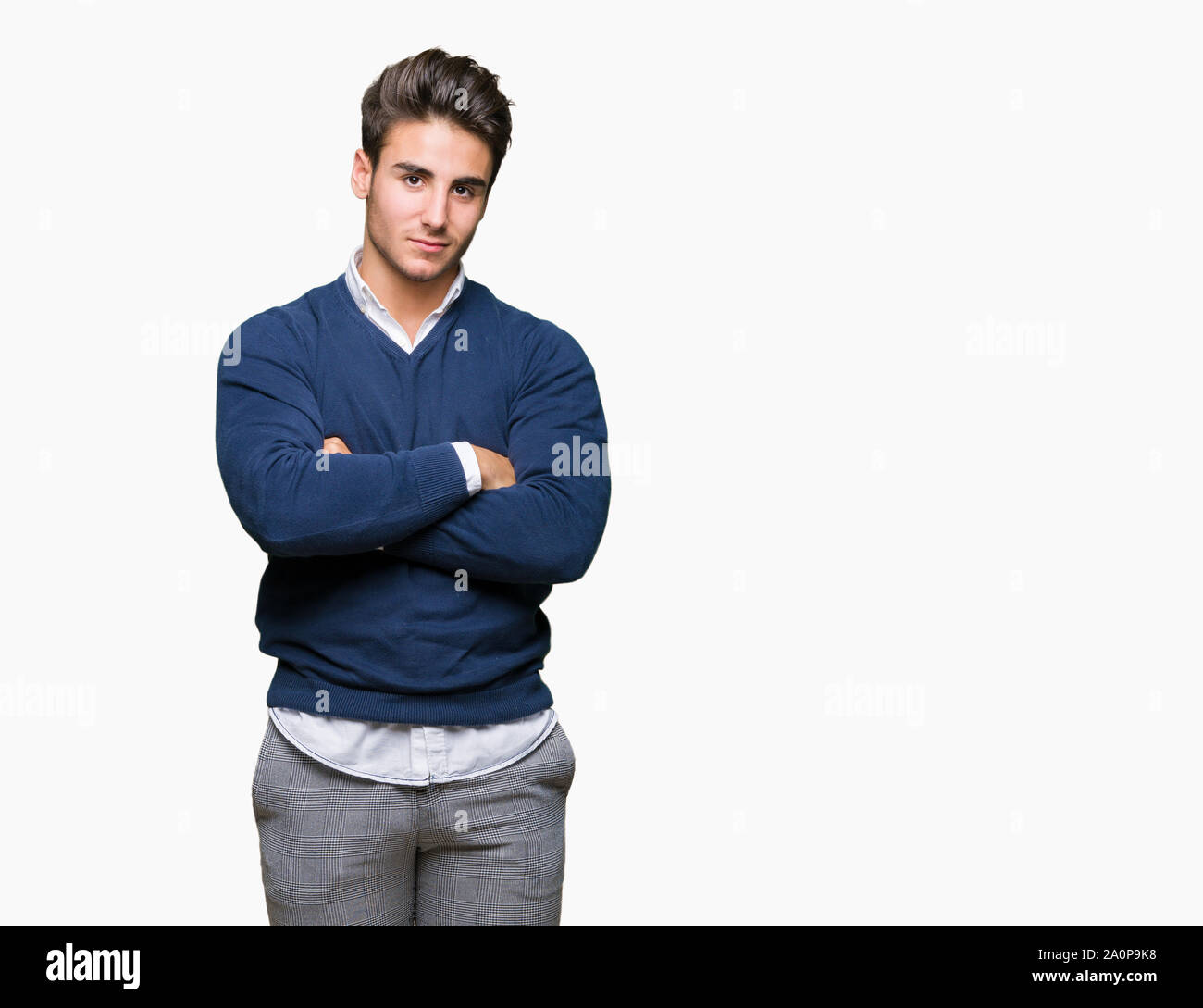 Young handsome business man over isolated background skeptic and ...