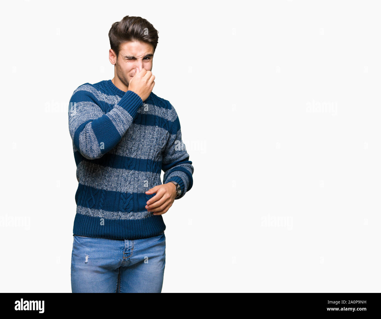 Man hand over nose Cut Out Stock Images & Pictures - Alamy