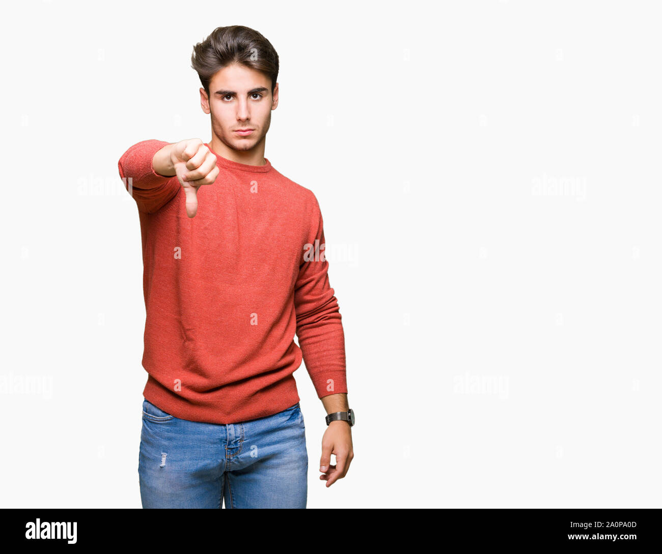 Young handsome man over isolated background looking unhappy and angry ...